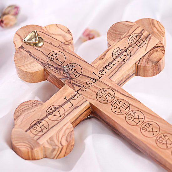 Olive Wood Wall Cross - Budded Crucifix with Star of Bethlehem – Piece ...
