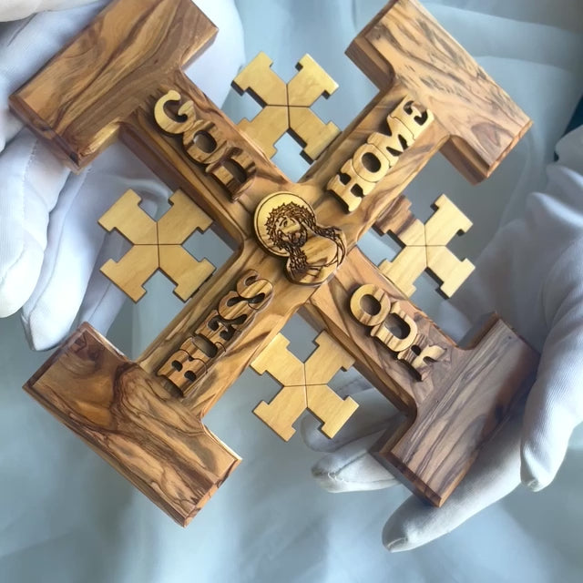 Large Olive Wood Jerusalem Cross | God Bless Our Home